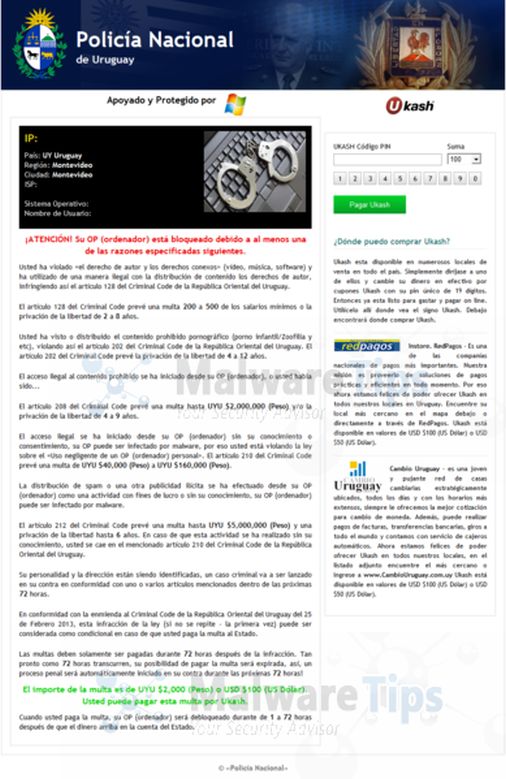Remove Policía Nacional De Uruguay Virus (Ukash Scam)