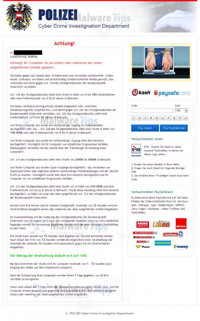 Remove POLIZEI Cyber Crime Investigation Department Virus (Ukash Scam)