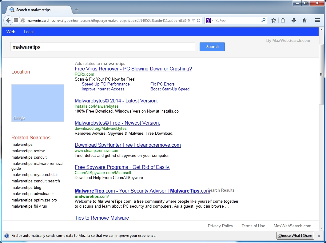 Remove MaxWebSearch.com redirect (Virus Removal Guide)