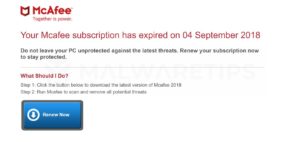 Beware! That McAfee “Subscription Has Expired” Pop-up Is A Scam