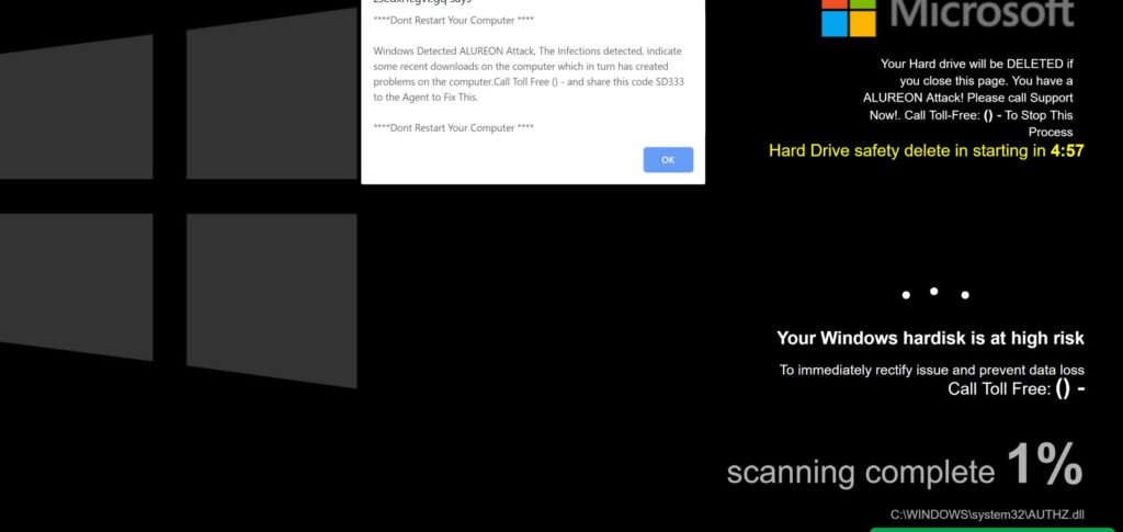 Remove "Windows Detected ALUREON Attack" Tech Support Scam