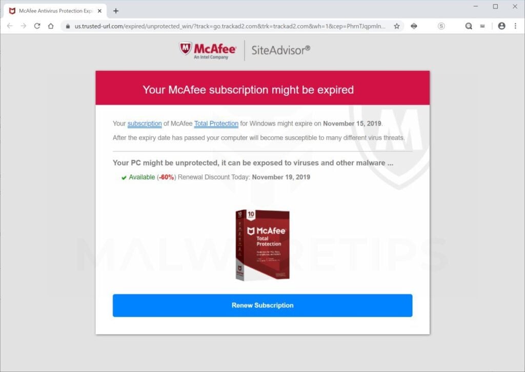 Beware! That McAfee “Subscription Has Expired” Pop-up Is A Scam