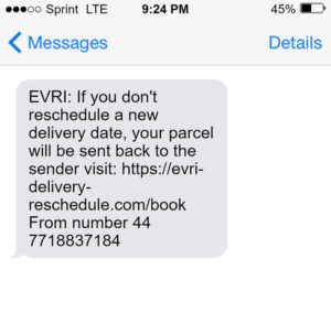 "Evri Reschedule A New Delivery Date" Text Message Scam