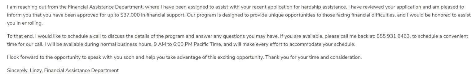 Financial Assistance Department Email Scam - Explained