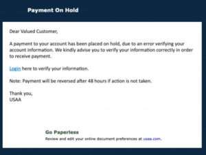 Uncovering The Deceptive USAA “Payment On Hold” Email Scam