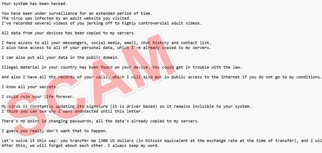 Don't Get Duped By Fake "Your System Has Been Hacked" Emails