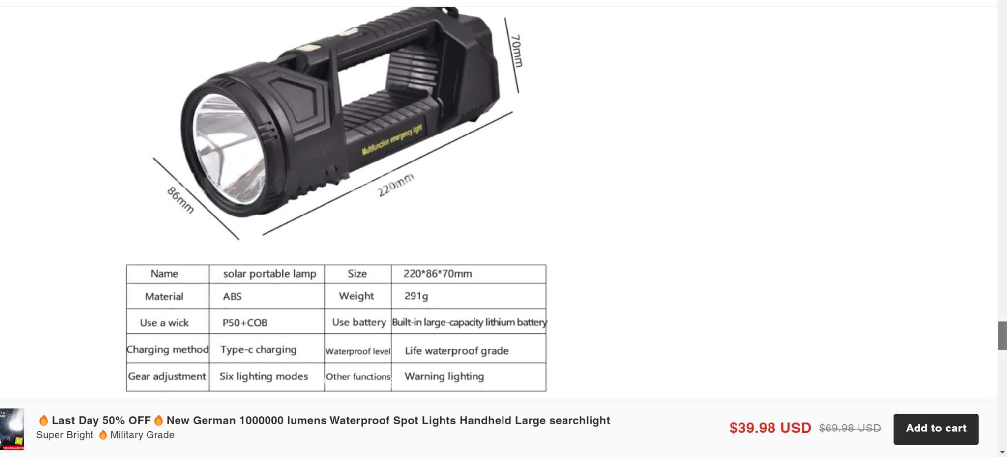 The New German Waterproof Spot Lights Handheld Large Searchlight Scam ...