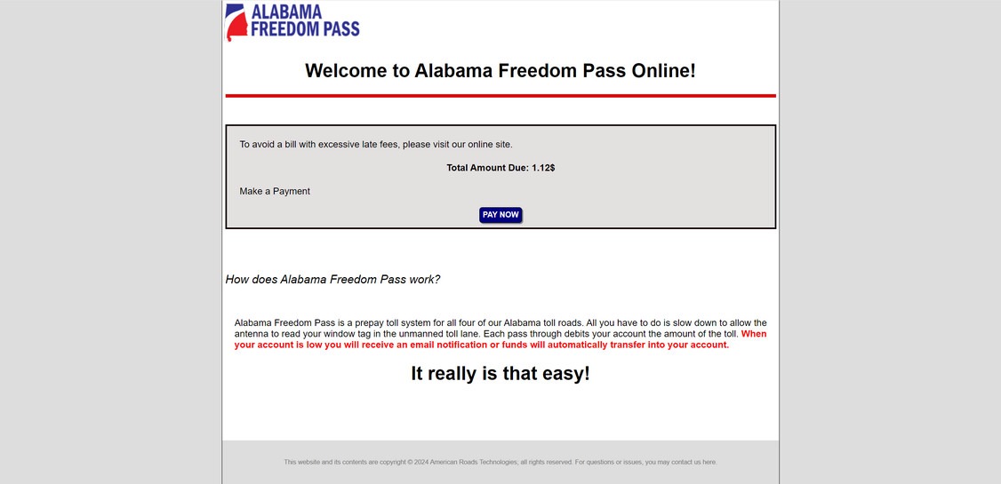 Exposing The Fake Alabama Freedom Pass Toll Text Scam