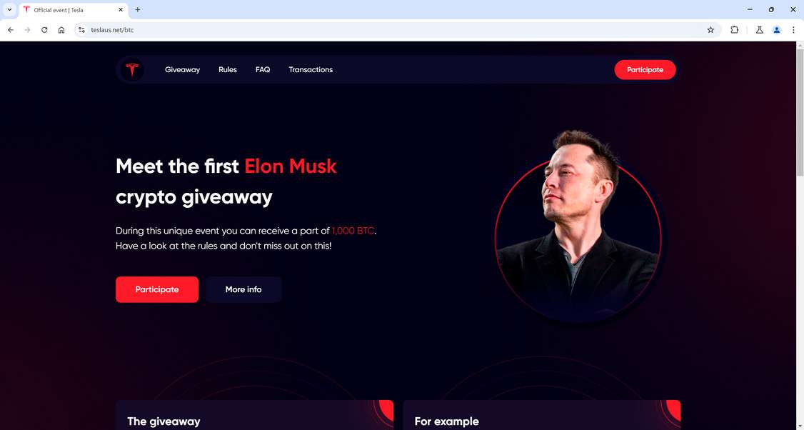 Don't Fall For The Fake TeslaUS.net Crypto Giveaway Scam