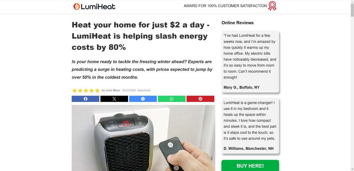 LumiHeat Heater - Scam Or Legit? Read This Before Buying It