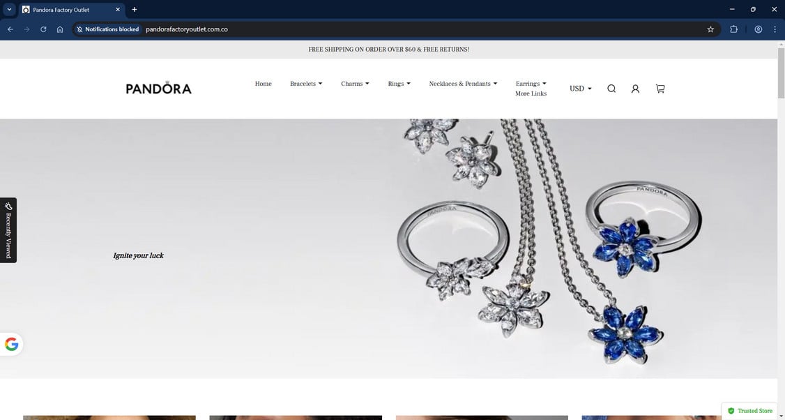 Pandorafactoryoutlet.com.co Scam: A Fake Pandora Site