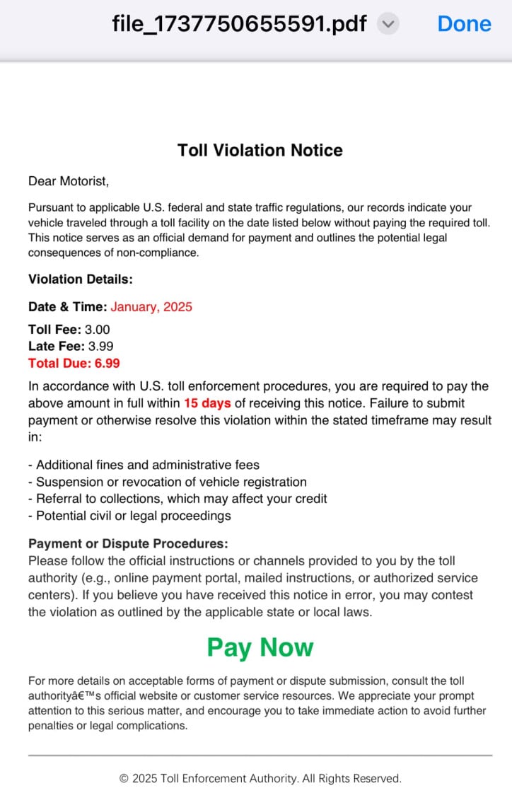 Toll Enforcement Authority Scam Texts - What You Need To Know