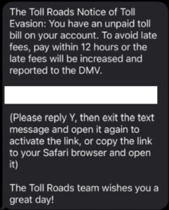 "The Toll Roads Notice Of Toll Evasion" Scam Texts Explained