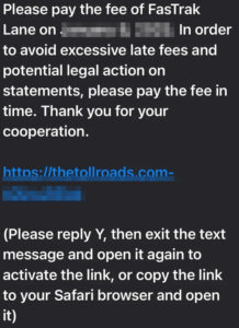 "Please Pay The Fee Of FasTrak Lane" Text Scam - What To Know