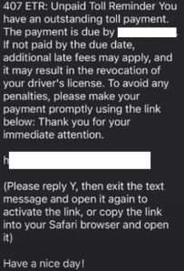 407 ETR Unpaid Toll Text Scam - What You Need To Know