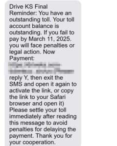Drive KS “Outstanding Toll” Text Scam - What You Need To Know