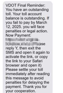 VDOT “Outstanding Toll” Text Scam - What You Need To Know