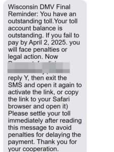 Beware The FAKE Wisconsin DMV “Outstanding Toll” Scam Texts