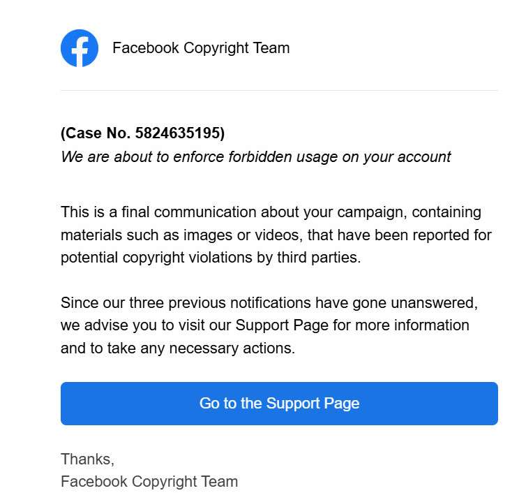 Facebook "Notice Of Intellectual Property Rights Infringement" Scam ...
