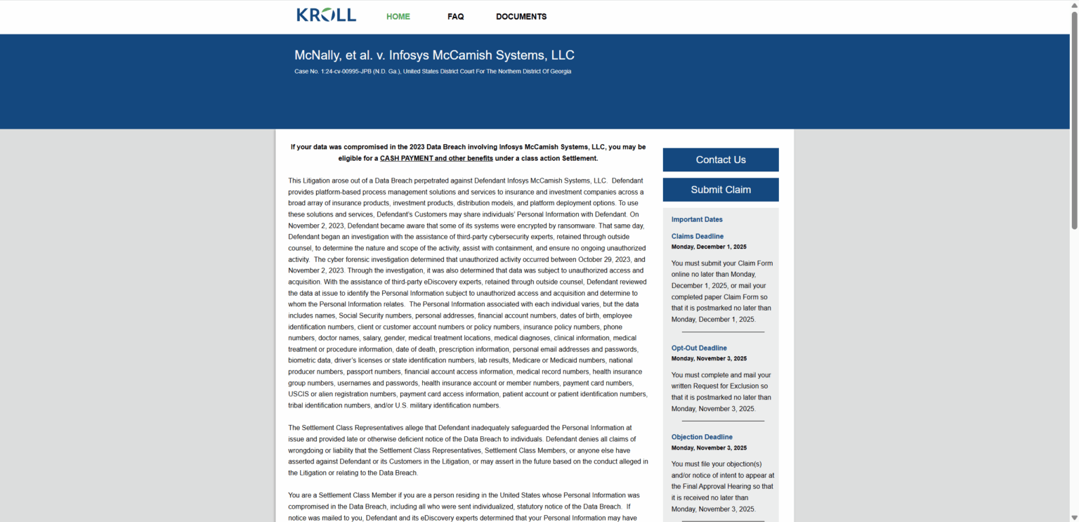 Infosys McCamish $17.5M Class Action Settlement – What You Need To Know