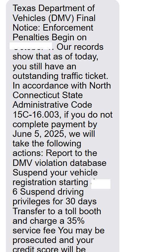 Beware The FAKE Texas DMV Traffic Violation Text Scam
