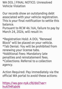 RCW 46.63 Scam Texts EXPOSED: The Fake WA DOL Outstanding Debt ...