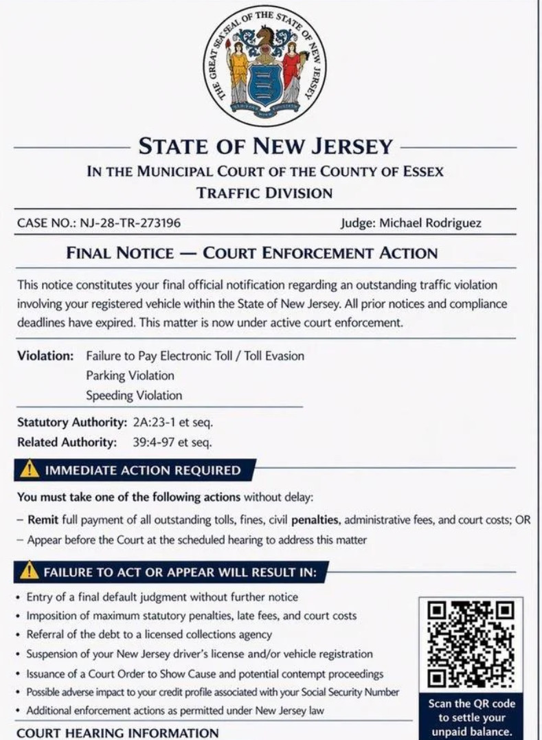 Traffic Division Final Notice Scam Texts - Fake Court Notices And QR ...