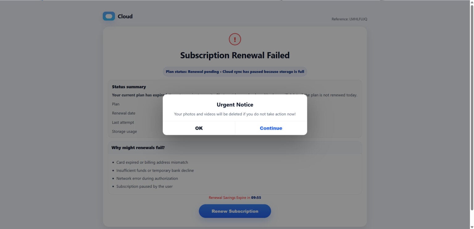 Your Cloud Storage Has Reached Critical Limit Scam: Fake Warning Explained